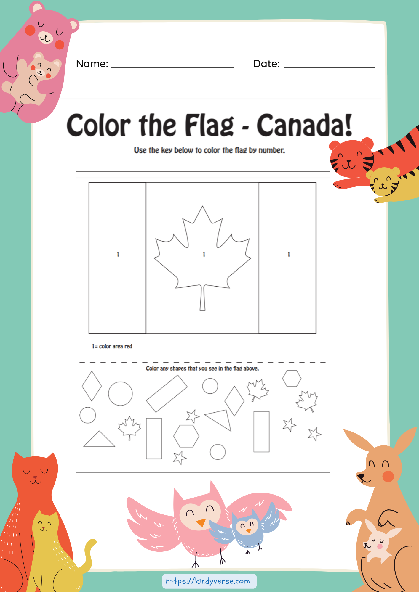 Canadian Flag Coloring Page Worksheet - KindyVerse Kids