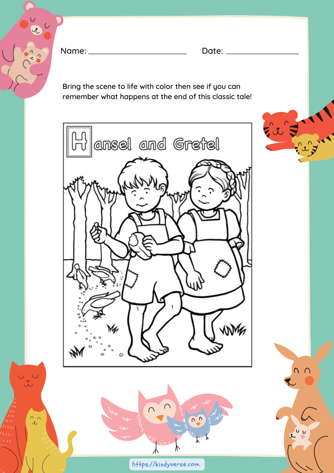 Hansel and Gretel Coloring Page Worksheet - KindyVerse Kids