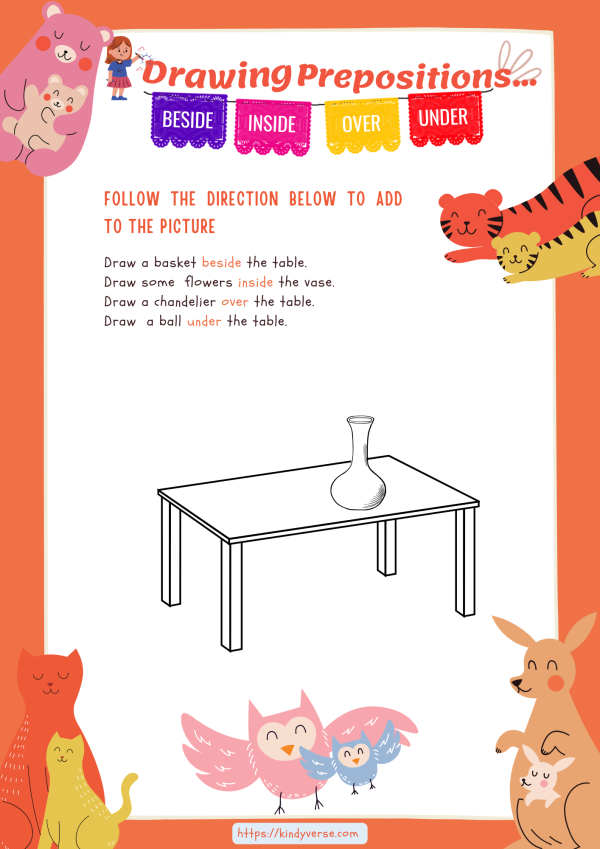 Drawing-Preposition Worksheet - KindyVerse Kids